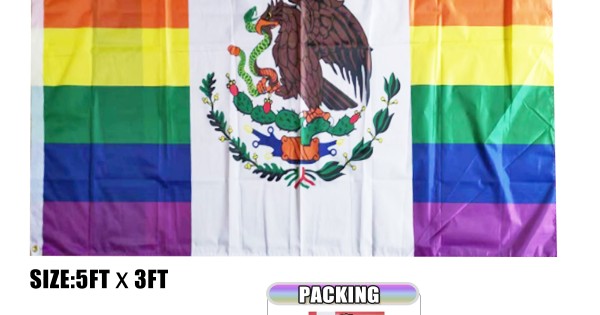 FLAG - 3FTX5FT PRIDE RAINBOW MEXICO FLAG 12DZ/CS