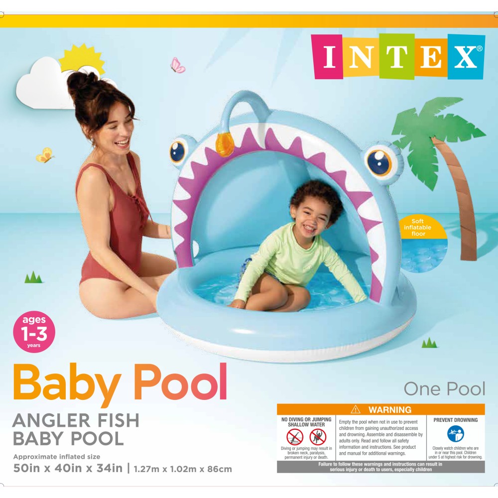 Intex Angler Fish Baby Pool 50x40x34 Inflatable Kiddie Pool Age 3 ...