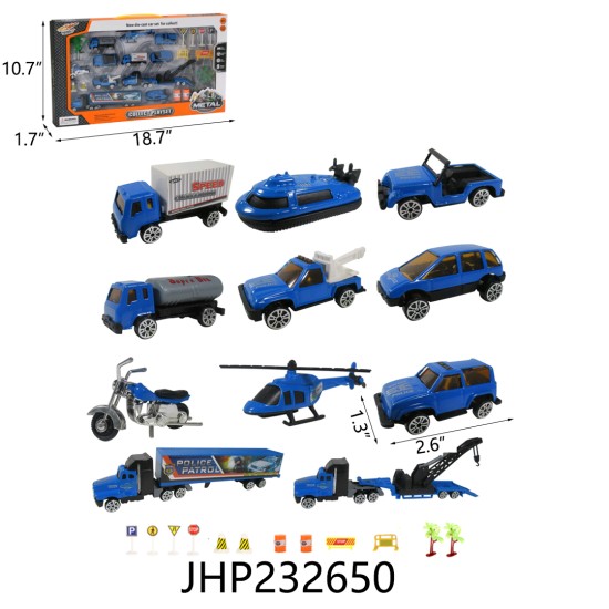 DIECAST POLICE TOY SET 9PC/2BX/18PC/CS