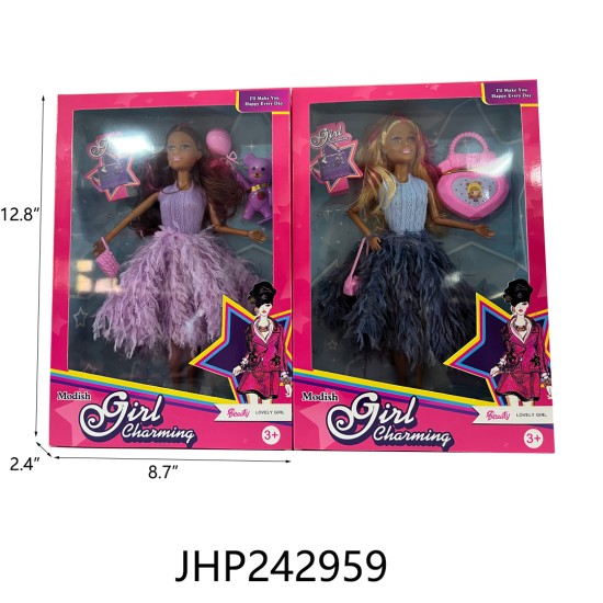 DOLL SET - 12" CHARMING DOLL WITH ACCESSORY 18PC/2BX/36PC/CS